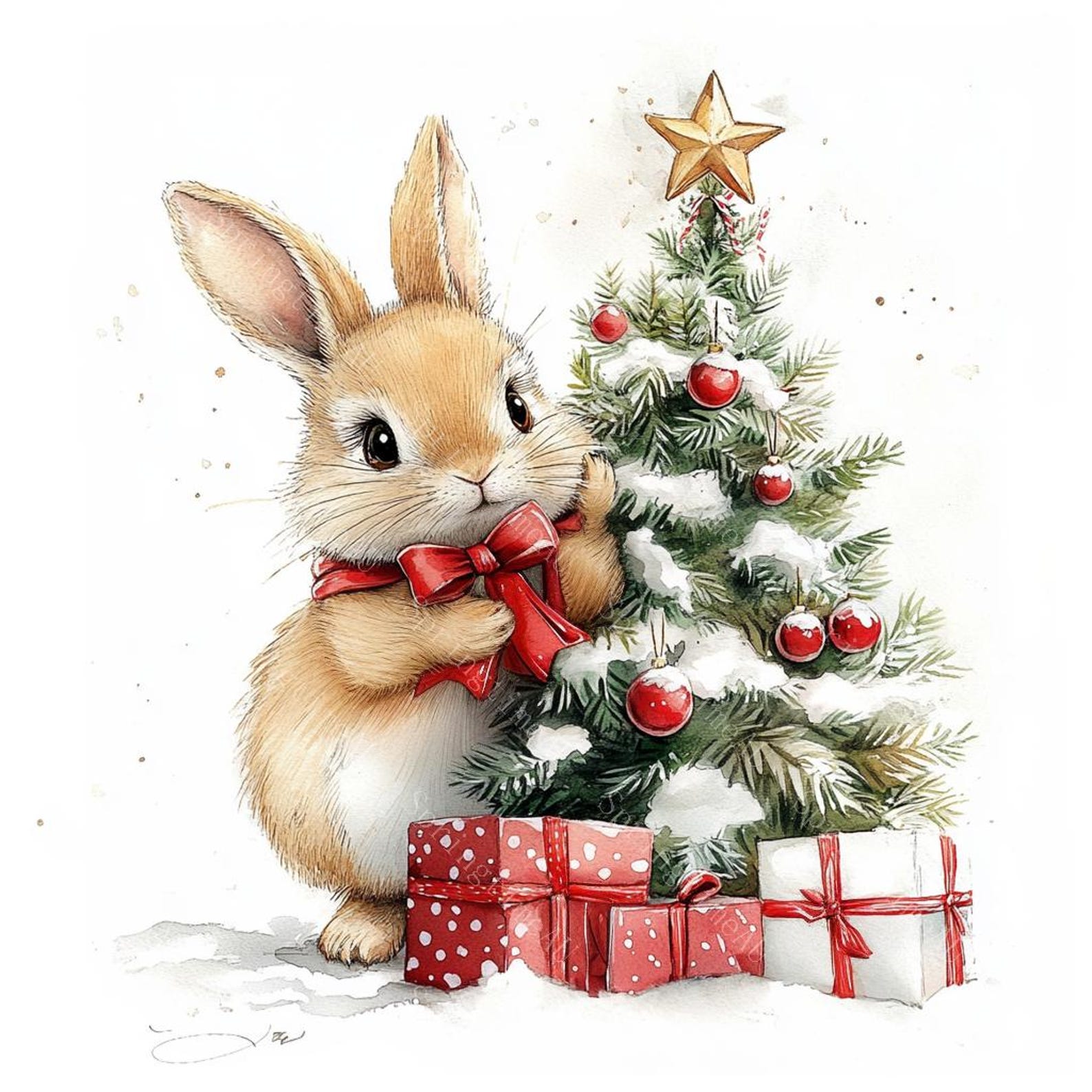 20 Vintage Christmas Bunny Clipart, Cute Bunny, Christmas Card, Nursery ...