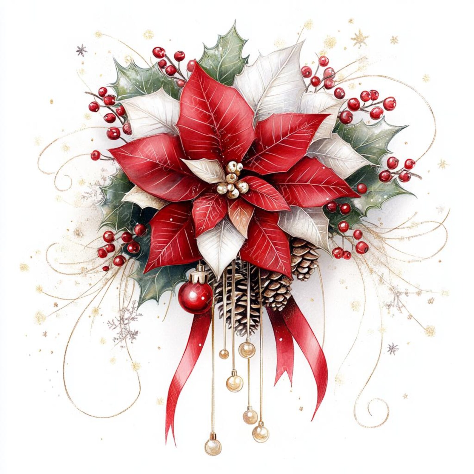 18 Poinsettia Decor Clipart, Elegant Bouquet, Christmas Crafts ...