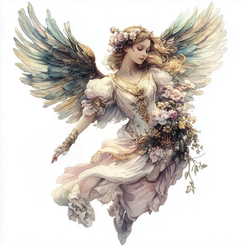 16 Floral Angel Clipart, Victorian Style Angel, Angel With Wings ...