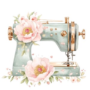 16 Floral Cute Sewing Machine Clipart, Vintage Floral Sewing Machine ...