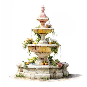 20 Water Fountain Clipart, Park Fountain Clipart, Floral Fountain ...