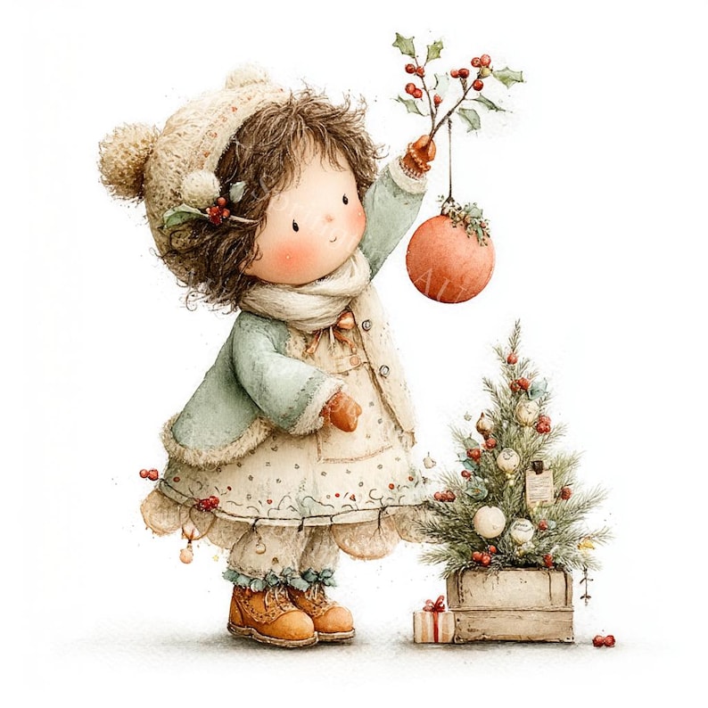 24 Christmas Little Girl Clipart, Christmas Tree, Christmas Card ...