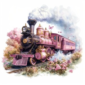 20 Princess Train Clipart, Vintage Steam Train, Pink Steam Locomotive ...