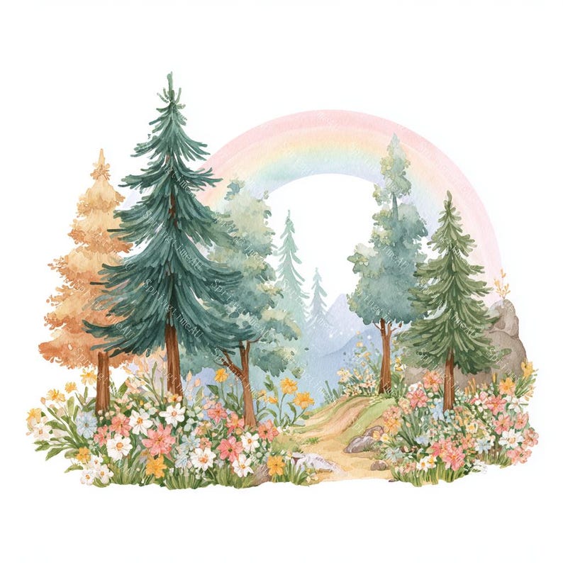 20 Tree Forest Pretty Clipart, Cute Forest, Nature Scenes, Printable ...