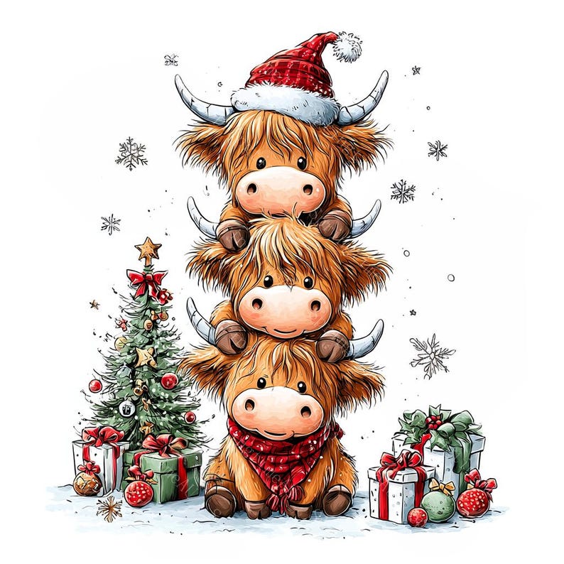 18 Christmas Highland Cows Clipart, Cute Farm Animal, Holiday Crafts ...