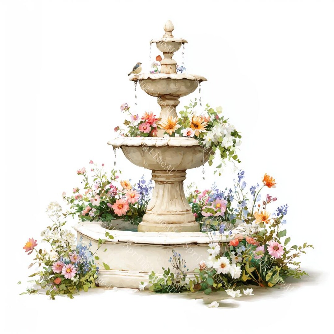 20 Water Fountain Clipart, Park Fountain Clipart, Floral Fountain ...