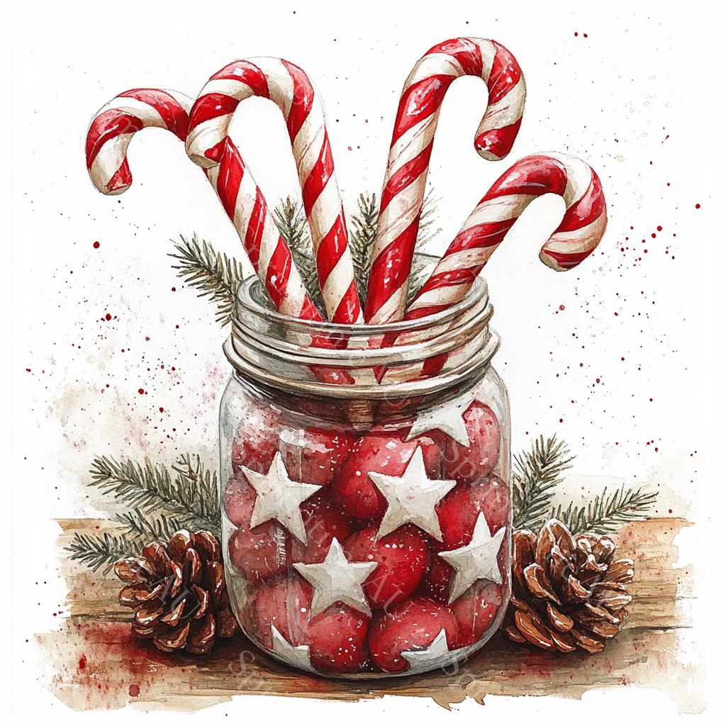 15 Candy Cane Clipart, Watercolor Christmas Sweets, Holiday Crafts ...