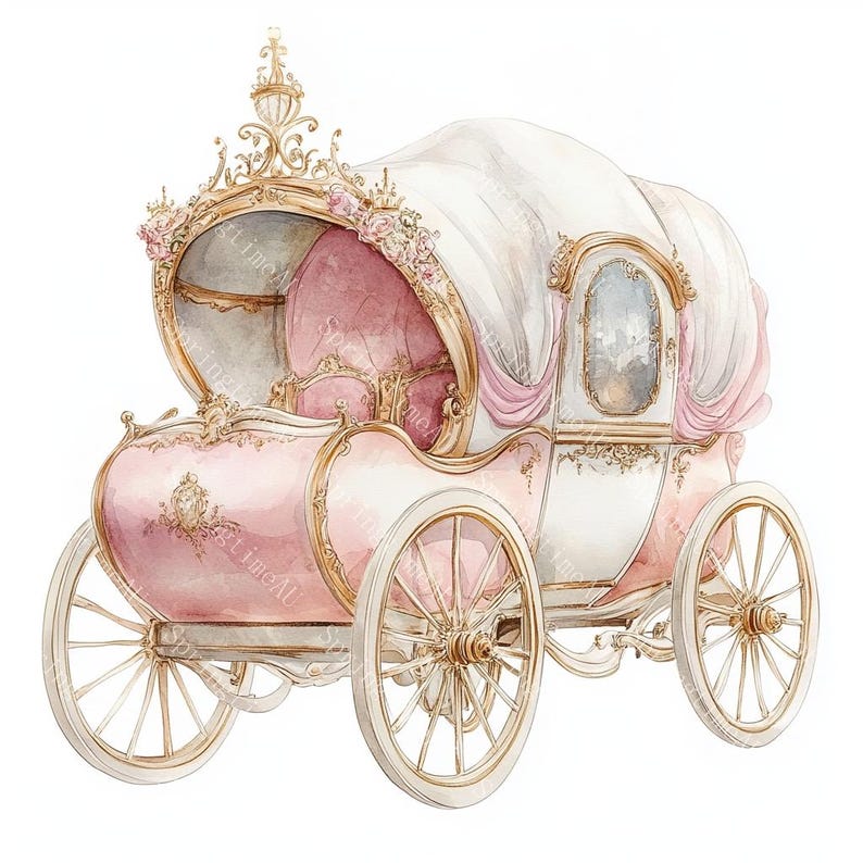 20 Princess Carriage Clipart, Fairy Tale Clipart, Pink Carriage ...