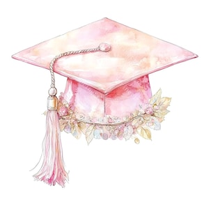 20 Pink Graduation Cap Clipart, Graduation Party, Printable Watercolor ...