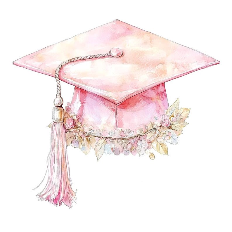 20 Pink Graduation Cap Clipart, Graduation Party, Printable Watercolor ...