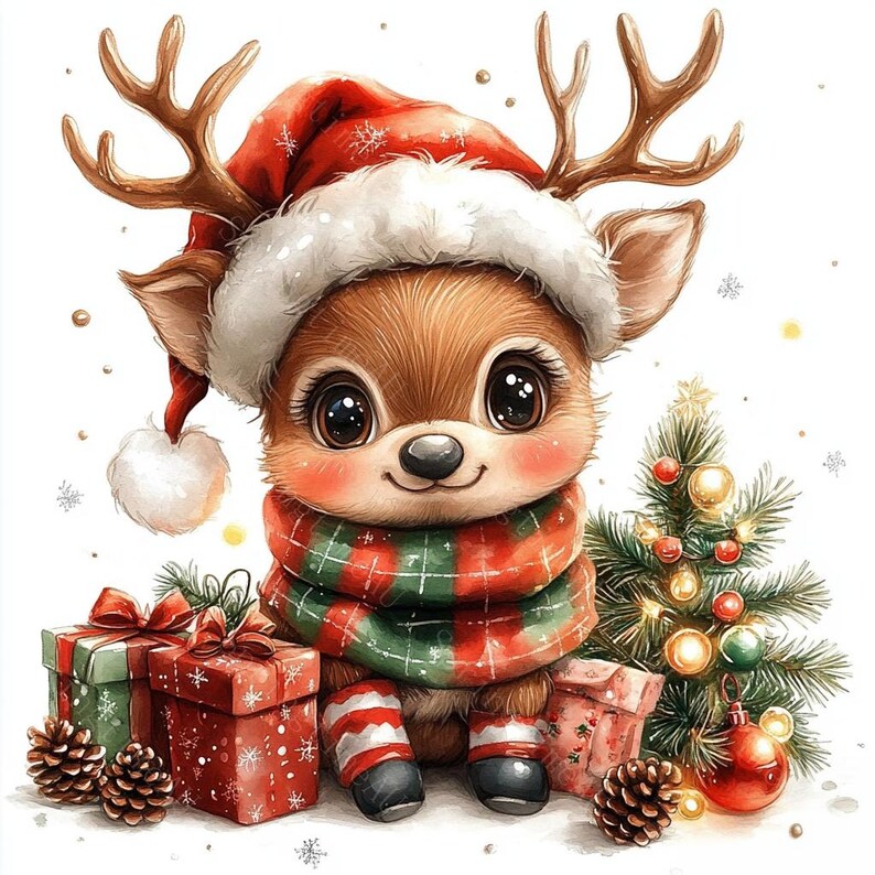 13 Cute Christmas Reindeer Clipart, Reindeer With Santa Hat and ...