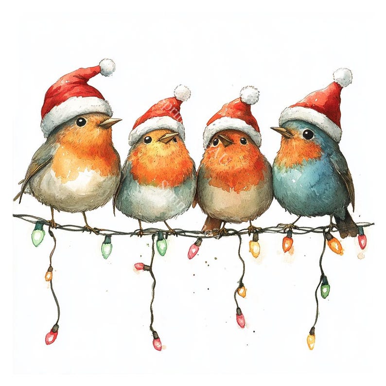 16 Whimsical Christmas Birds Clipart, Cute Funny Bird, Christmas Card ...