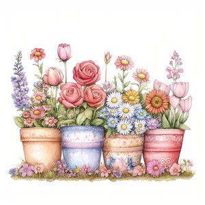 20 Colorful Whimsical Flower Clipart, Row of Flowers Clipart, Flower ...