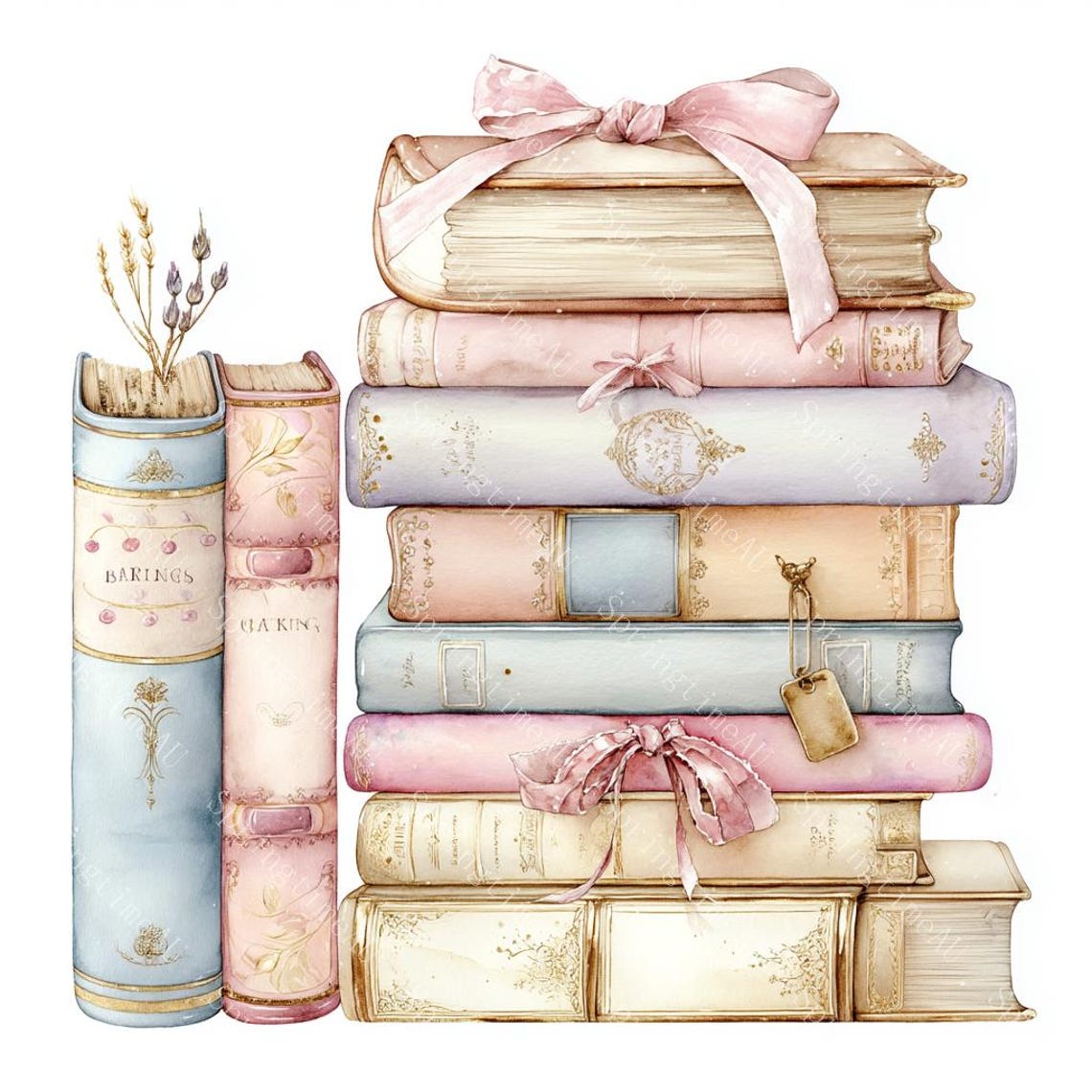 20 Pastel Shabby Chic Books Clipart, Book Flowers Clipart, Book Lover ...