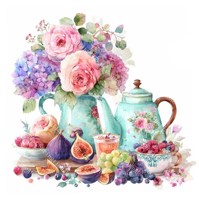 20 English Garden Tea Party Clipart, Shabby Chic, Printable Watercolor ...