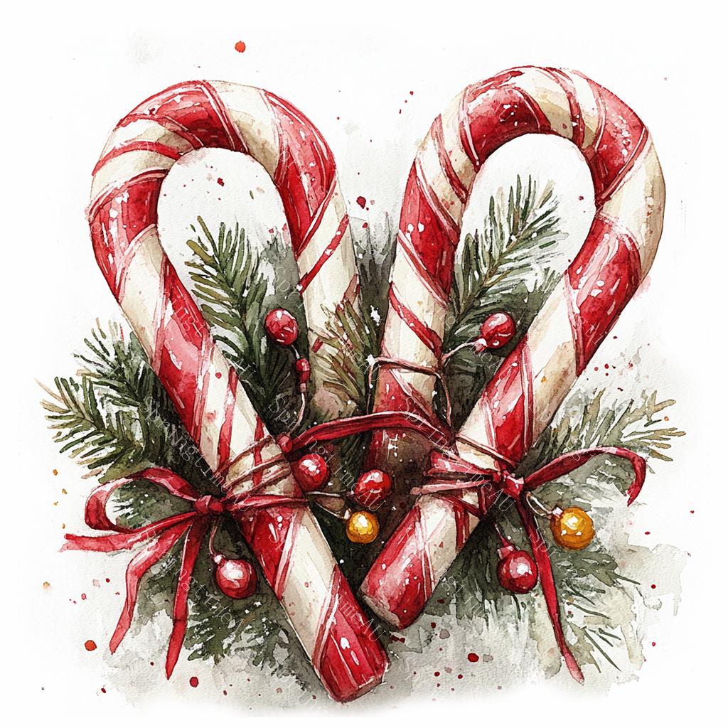 15 Candy Cane Clipart, Watercolor Christmas Sweets, Holiday Crafts ...