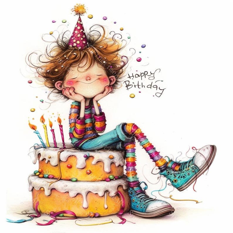 16 Quirky Birthday Boy Clipart, Baby Boy, Birthday Cake, Whimsical ...