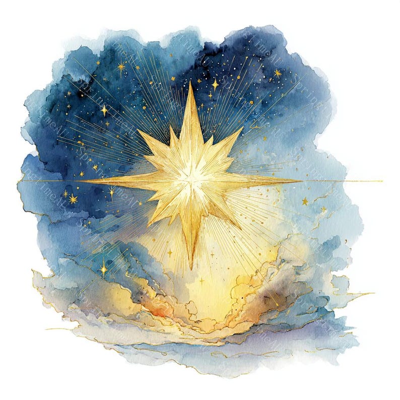 16 Bethlehem Night Star Clipart, Celestial Christmas, Nativity Scene ...