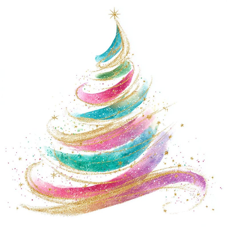 20 Sparkling Christmas Tree Clipart, Christmas Card, Holiday Art ...