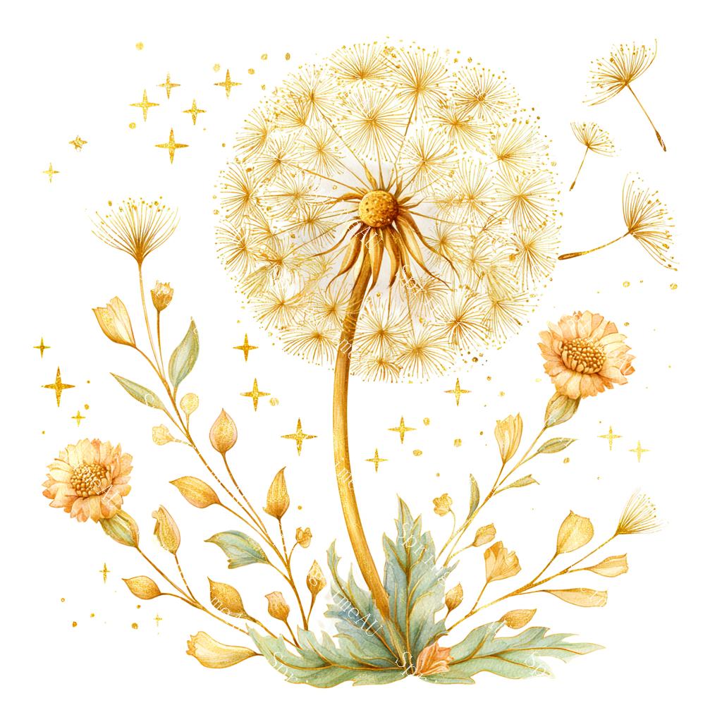 26 Gold Dandelion Clipart, Spring Flowers Bouquet, Botanical Dandelions ...