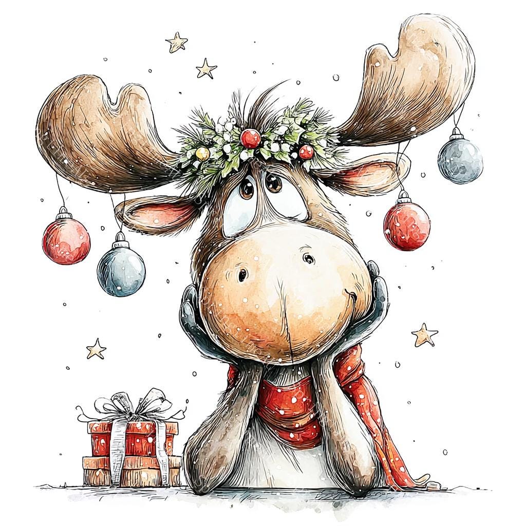 18 Funny Christmas Moose Clipart, Cute Moose, Festive Holiday Animal ...