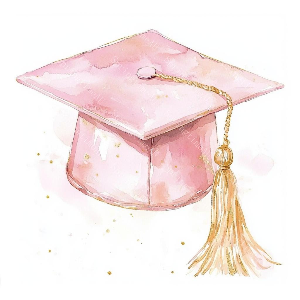 20 Pink Graduation Cap Clipart, Graduation Party, Printable Watercolor ...