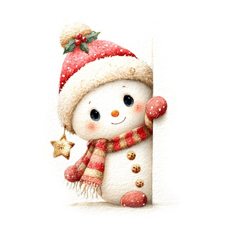 16 Peeking Snowman Clipart, Cozy Winter, Festive Holiday, Cute ...