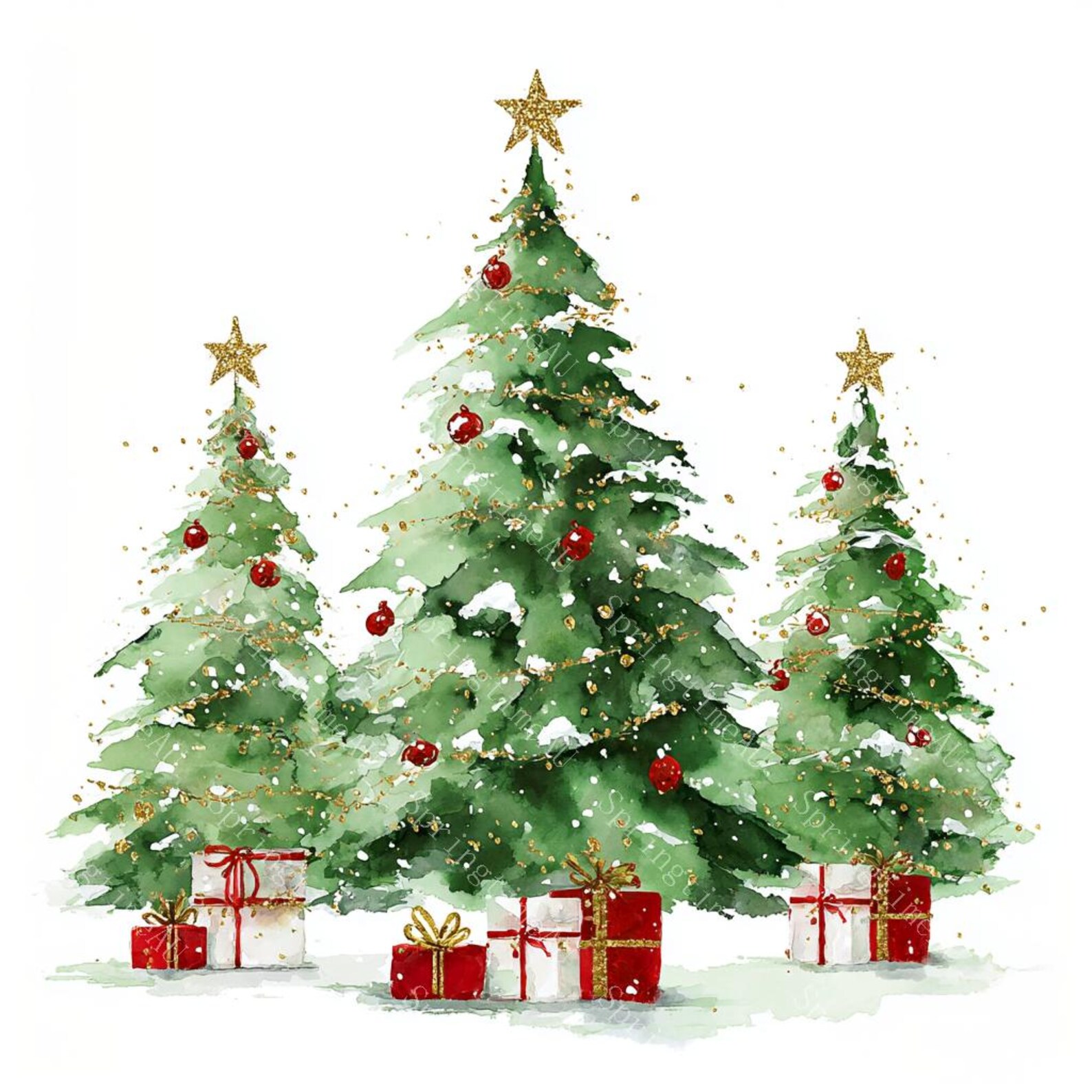24 Christmas Trees Clipart, Christmas Card, Holiday Art, Winter Festive ...