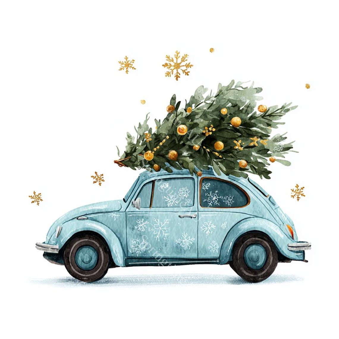 16 Christmas Car Clipart, Vinrage Retro Car, Santa, Seasonal Projects ...