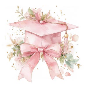 20 Pink Graduation Cap Clipart, Graduation Party, Printable Watercolor ...