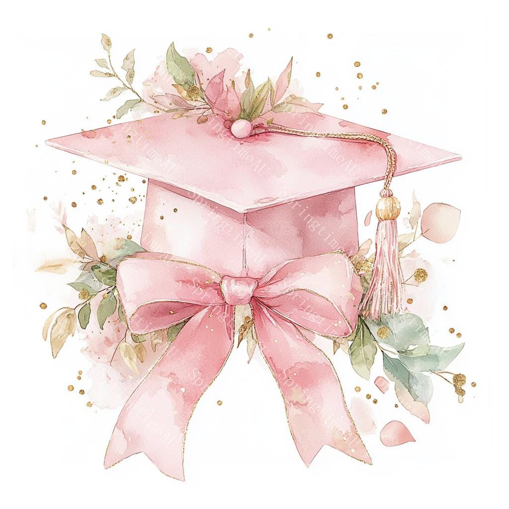 20 Pink Graduation Cap Clipart, Graduation Party, Printable Watercolor ...
