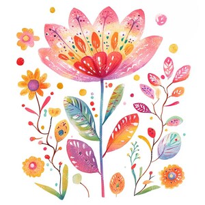 20 Quirky Weird Flowers Clipart, Folk Art Flowers, Colorful Flowers ...