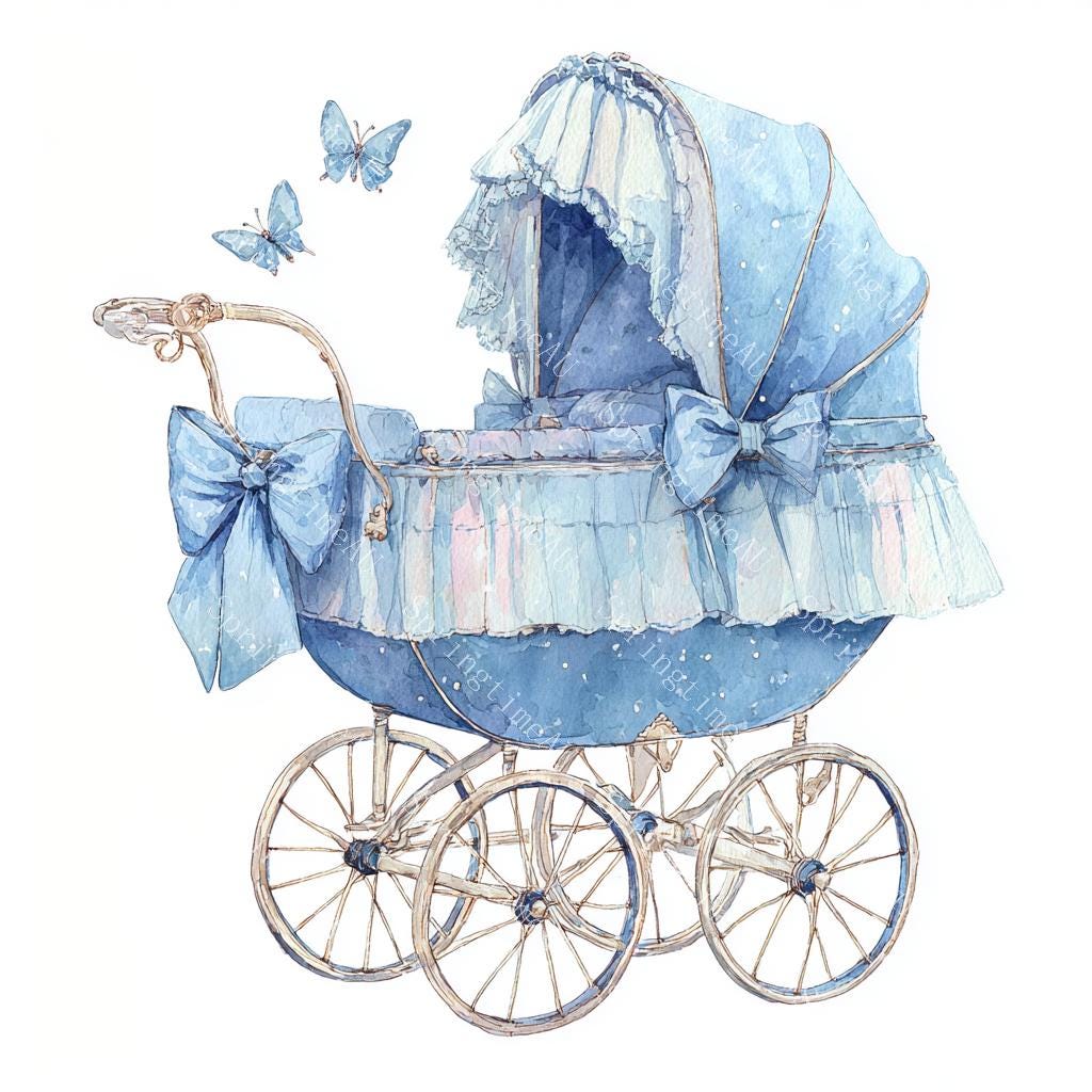 20 Blue Baby Strollers Clipart, Bassinet Carriage Pram, Printable ...