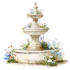 20 Water Fountain Clipart, Park Fountain Clipart, Floral Fountain ...