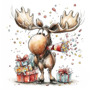 18 Funny Christmas Moose Clipart, Cute Moose, Festive Holiday Animal ...