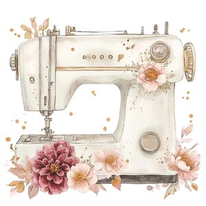 16 Floral Cute Sewing Machine Clipart, Vintage Floral Sewing Machine ...