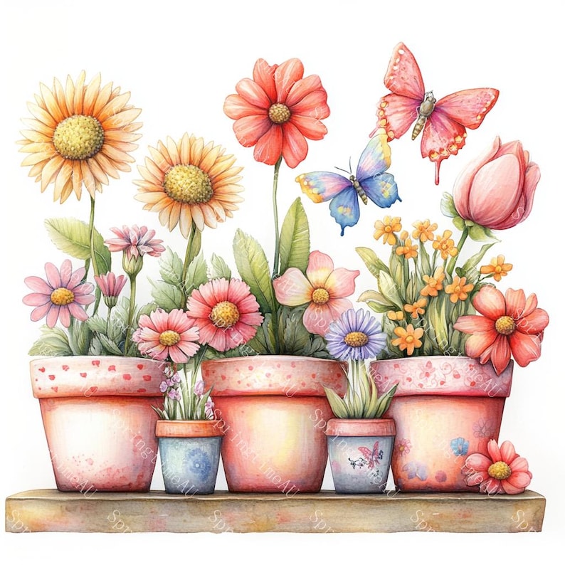 20 Colorful Whimsical Flower Clipart, Row of Flowers Clipart, Flower ...