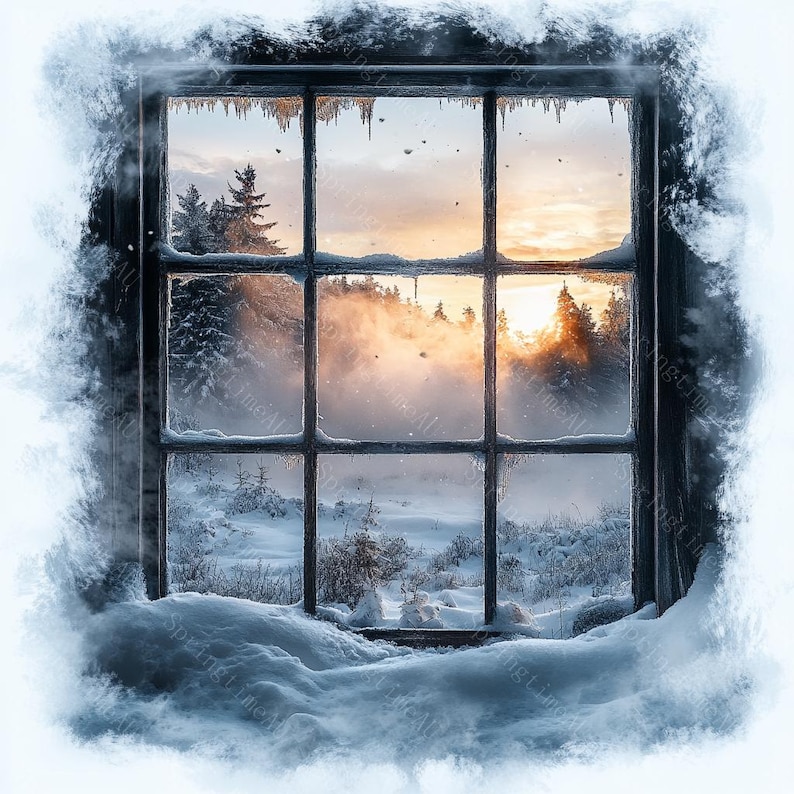 15 Winter Window Landscape View Clipart, Snowy Scene, Christmas Window ...