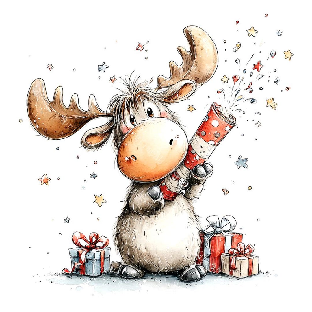 18 Funny Christmas Moose Clipart, Cute Moose, Festive Holiday Animal ...