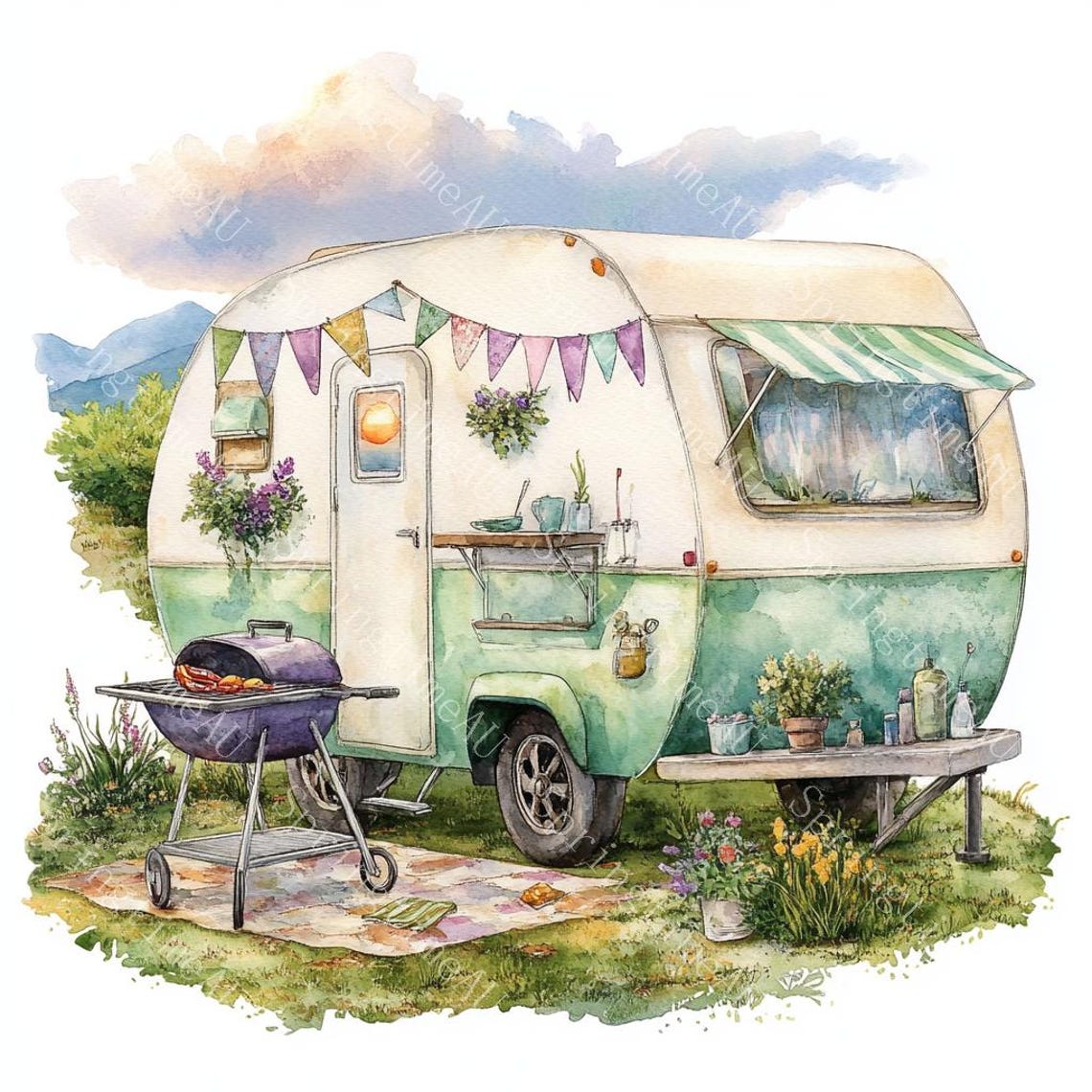 18 Cozy Camping Trailer Clipart, Retro Camping Trailer, Adventure ...