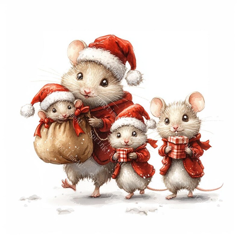 16 Mice Family Christmas Clipart, Cute Santa Mouse, Christmas Mouse ...