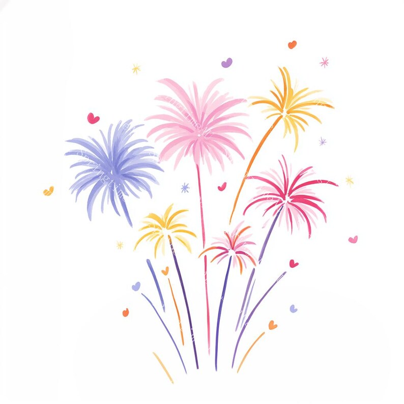 20 Colorful Fireworks Clipart, Rainbow Firecrackers, Sparkling ...