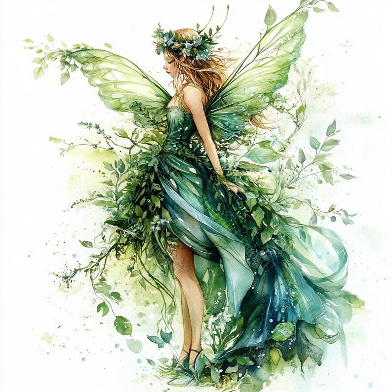 18 Forest Fairy Clipart, Green Fairies Clipart, Magical Fantasy ...