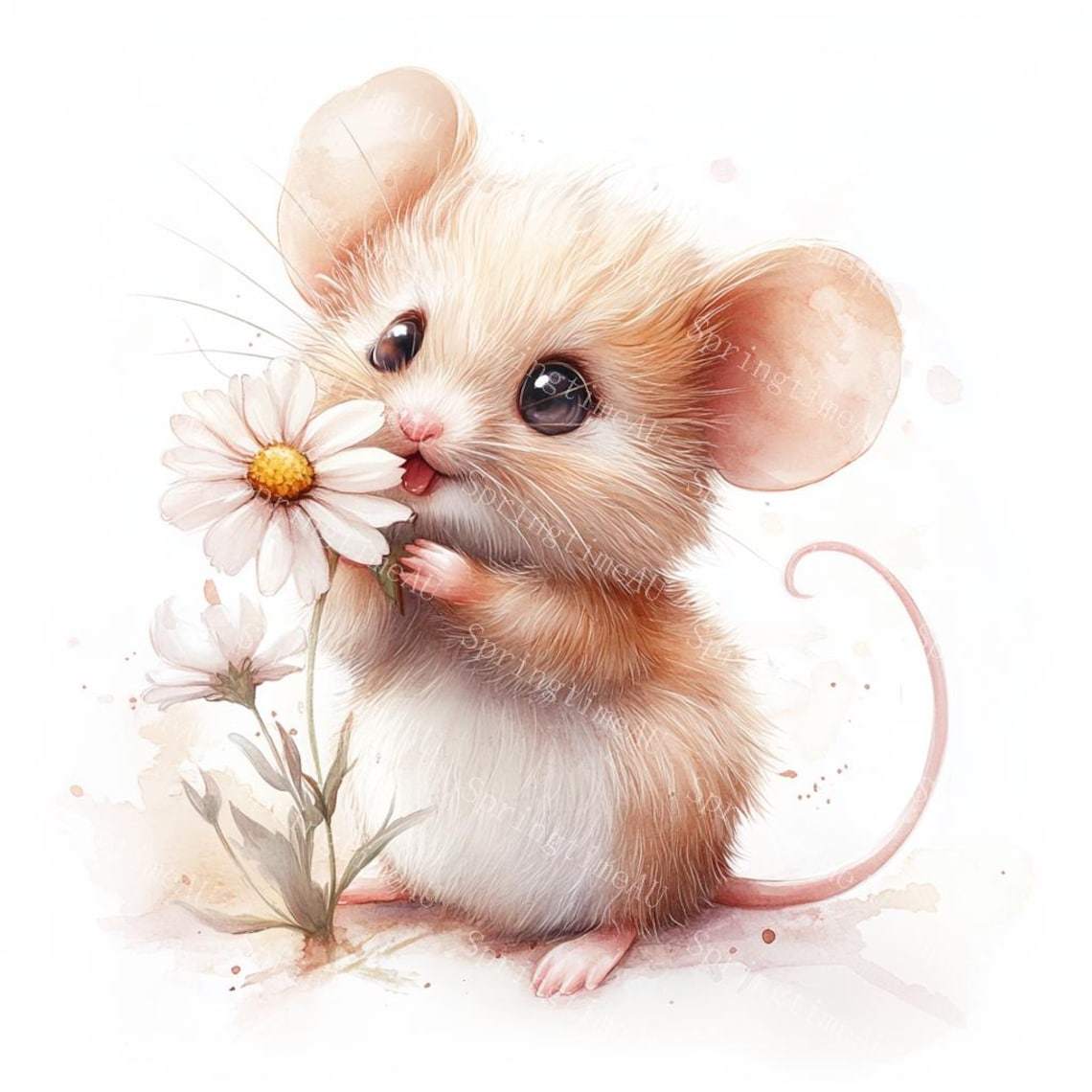 20 Cute Mouse and Flower Clipart, Mouse With Flower, Printable ...