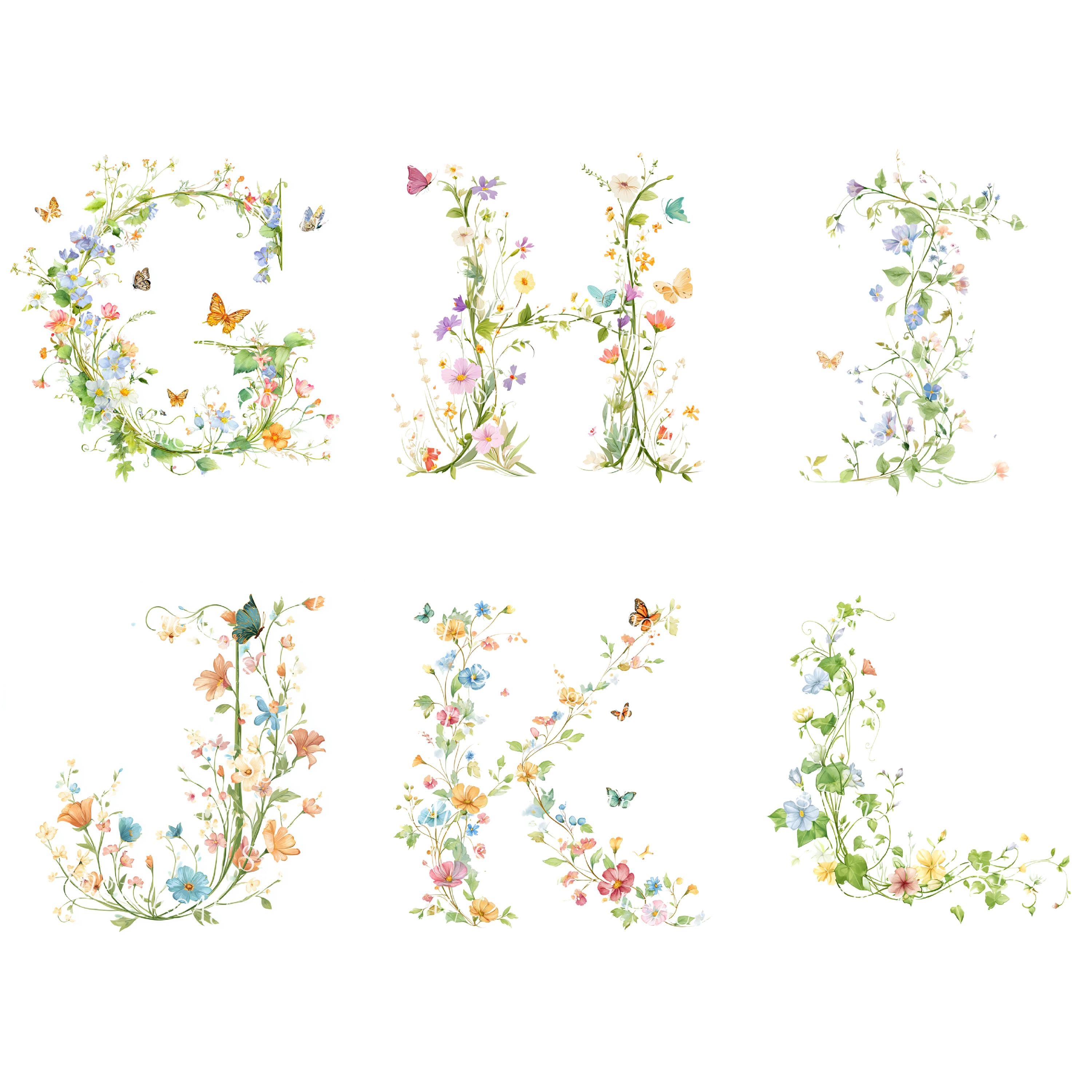 26 Floral Alphabet Clipart, Wildflowers, Floral Letters and Ampersand ...