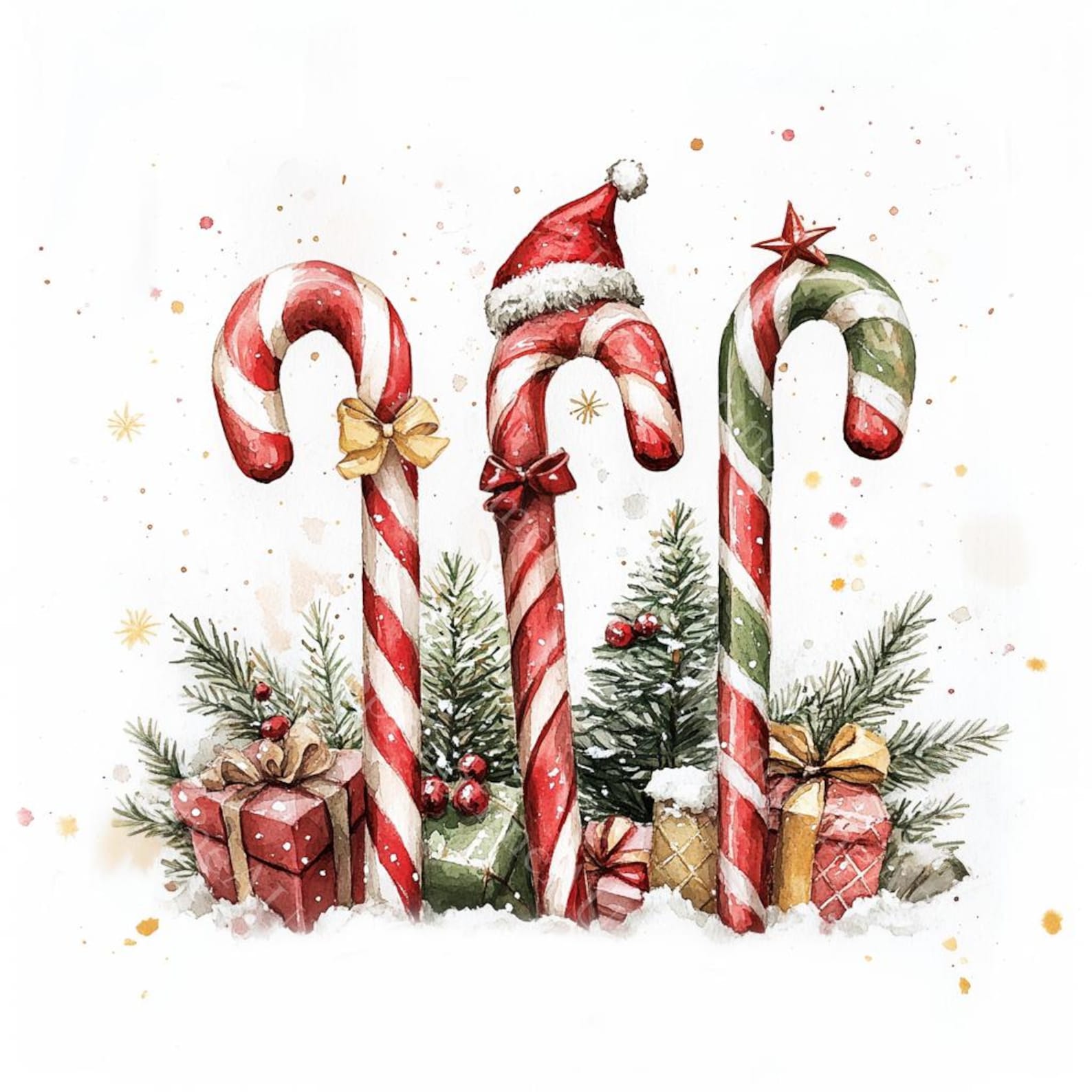 15 Candy Cane Clipart, Watercolor Christmas Sweets, Holiday Crafts ...