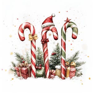 15 Candy Cane Clipart, Watercolor Christmas Sweets, Holiday Crafts ...