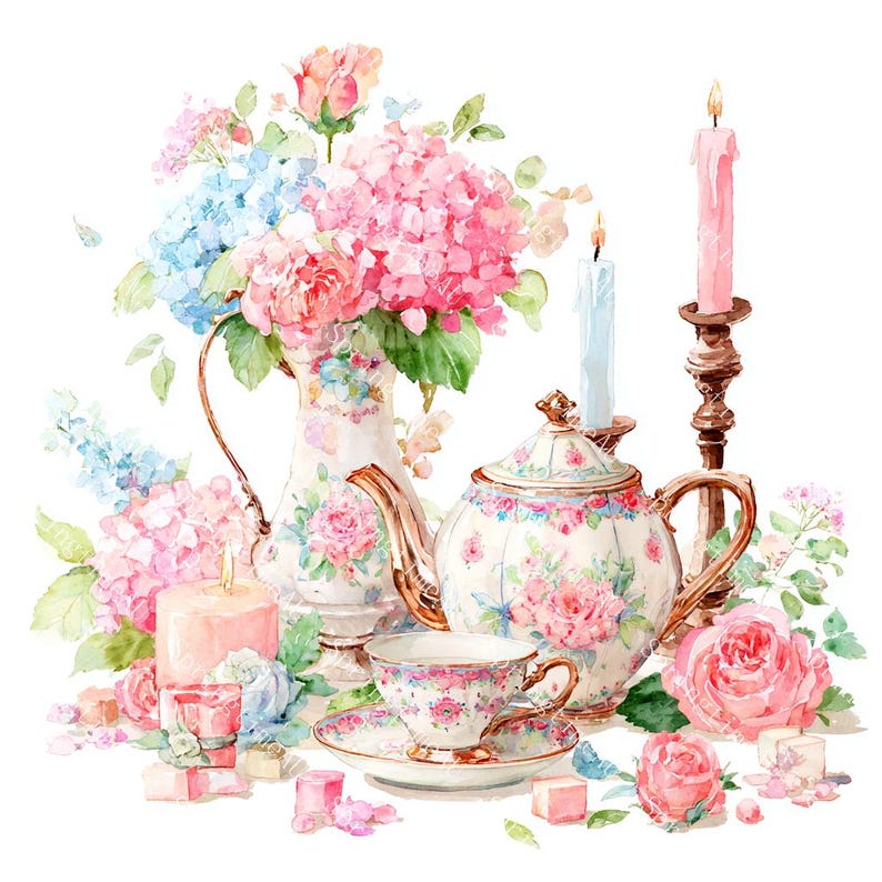 20 English Garden Tea Party Clipart, Shabby Chic, Printable Watercolor ...