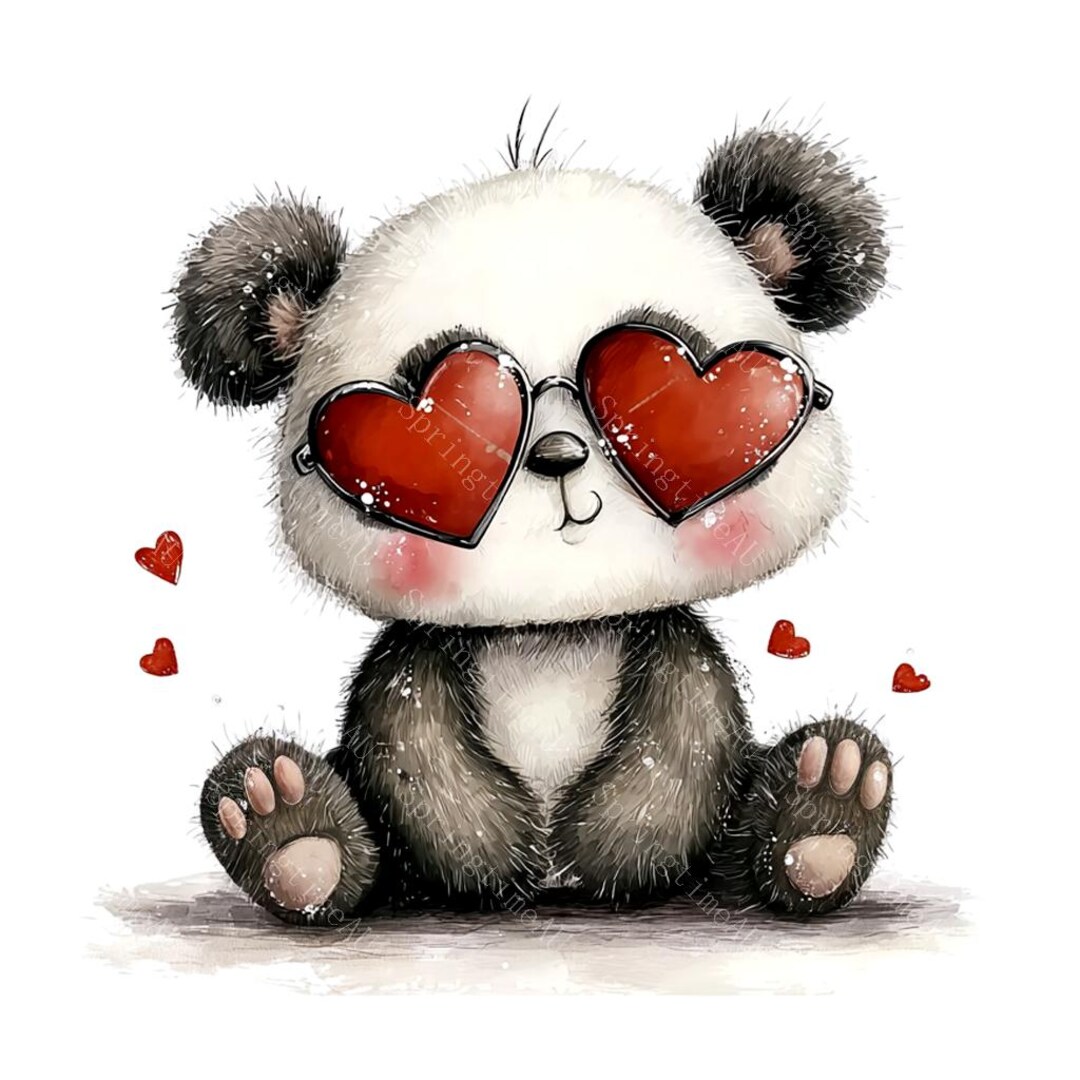16 Valentine Panda Clipart, Cute Baby Animal, Romantic Kawaii Design ...