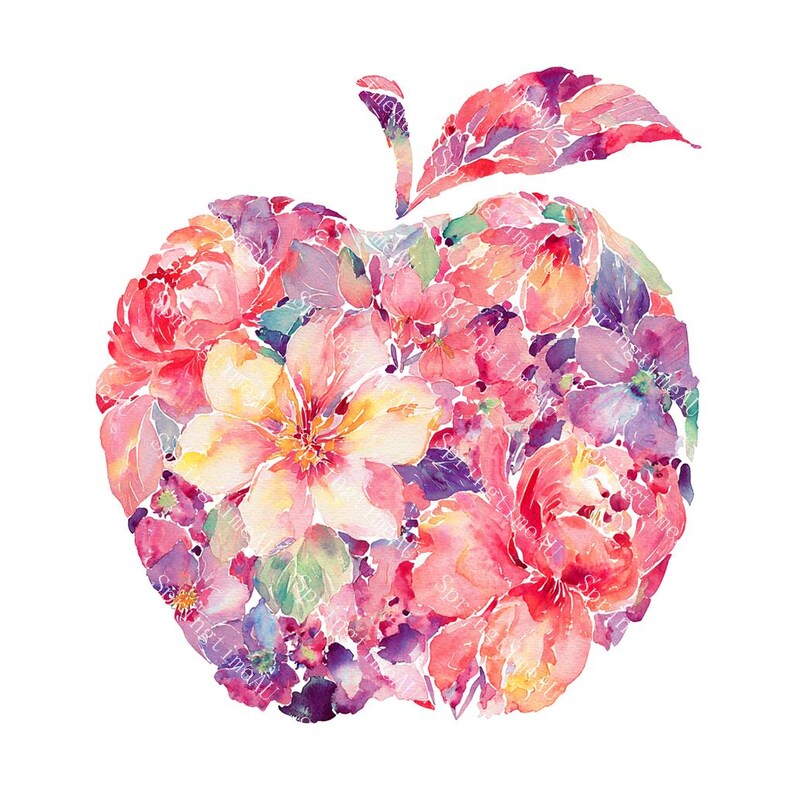 20 Floral Apple Clipart, Fall Teacher Apple, Teacher Gift, Printable ...